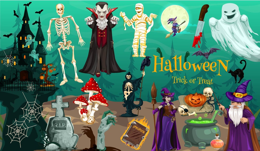 Halloween Clipart Bundle Vintage Halloween Pumpkin Design Arts Scary ...