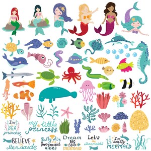 Under the Sea Mermaid Clipart, Mermaid Watercolor Clipart, Cute Sea ...