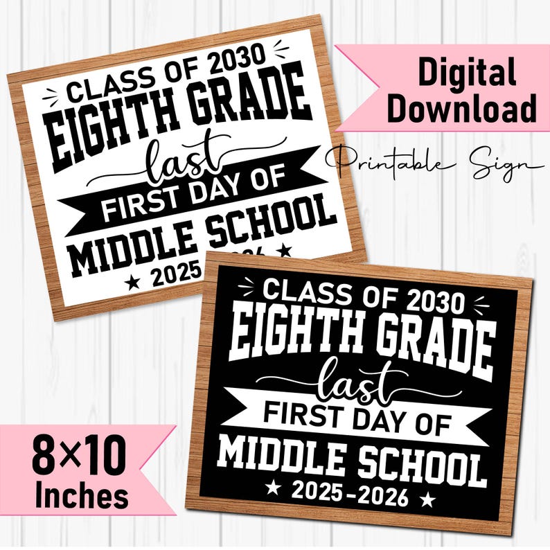 8th Grade Class of 2030 Printable Sign: Back to School SVG (digital ...