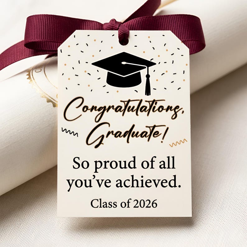 Graduation Gift Tag Printable, Class of 2026, Congrats Graduate Party ...