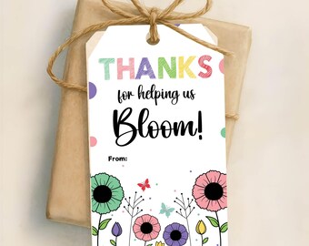 Floral Teacher Appreciation Gift Tag: Thank You for Helping Us Bloom ...