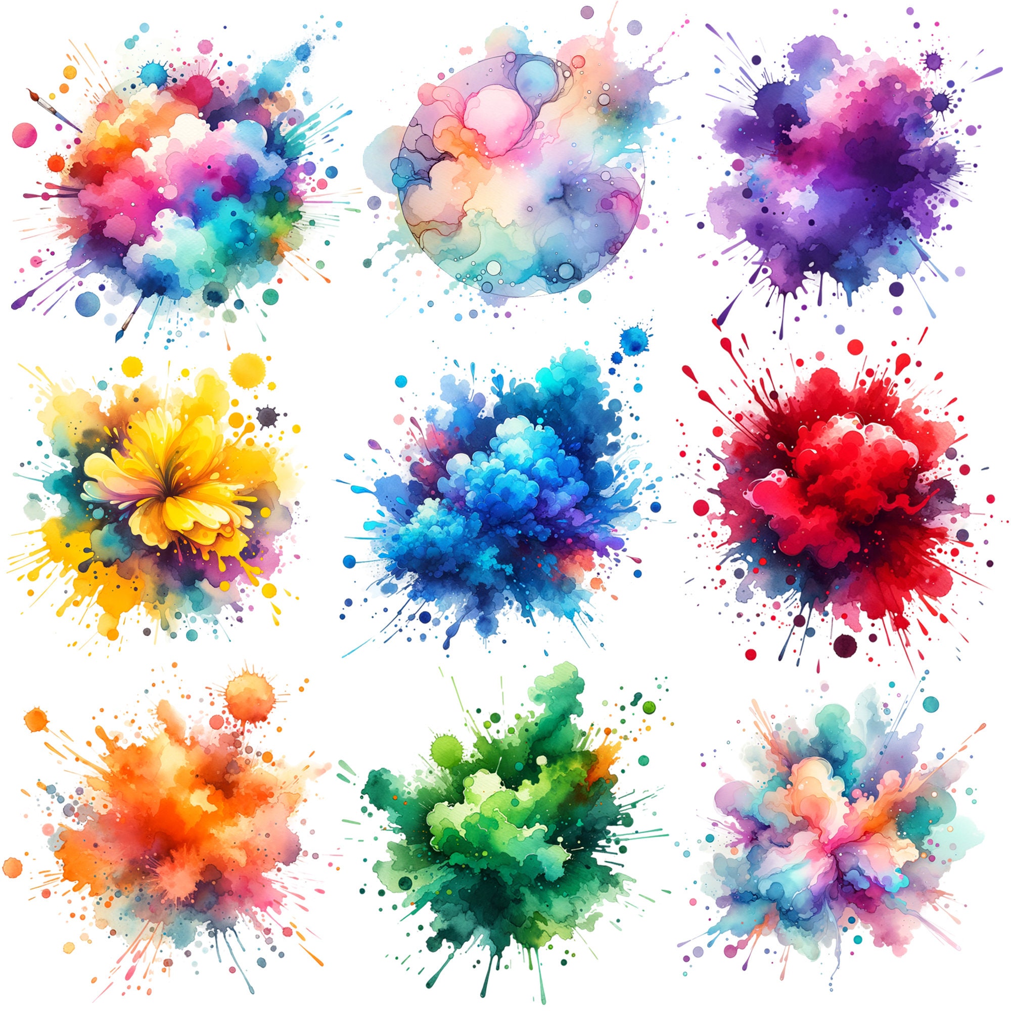 Watercolor Splash Clipart: Colorful Paint Splatter PNG for Commercial ...