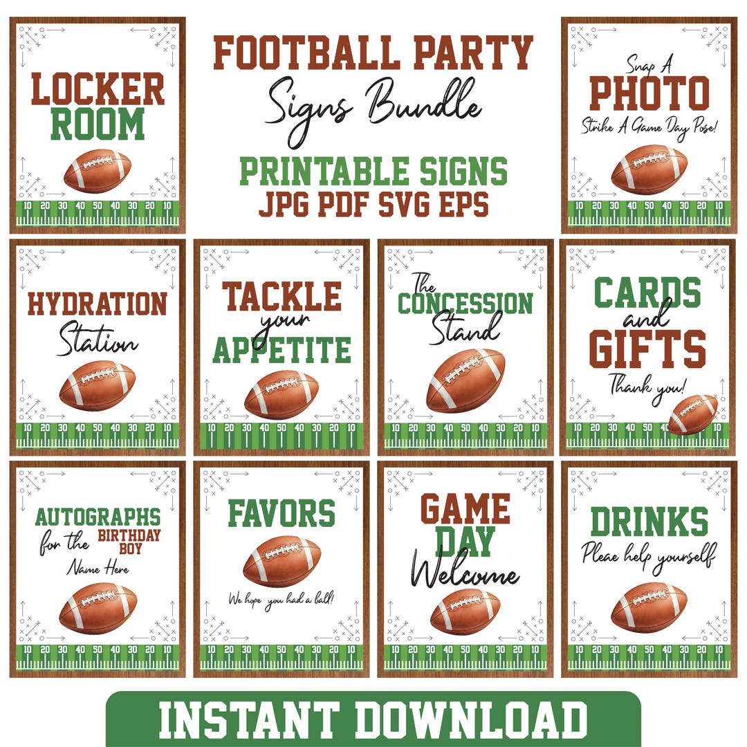 Football Party Signs Bundle Printable, Game Day Decor, Birthday & Baby ...