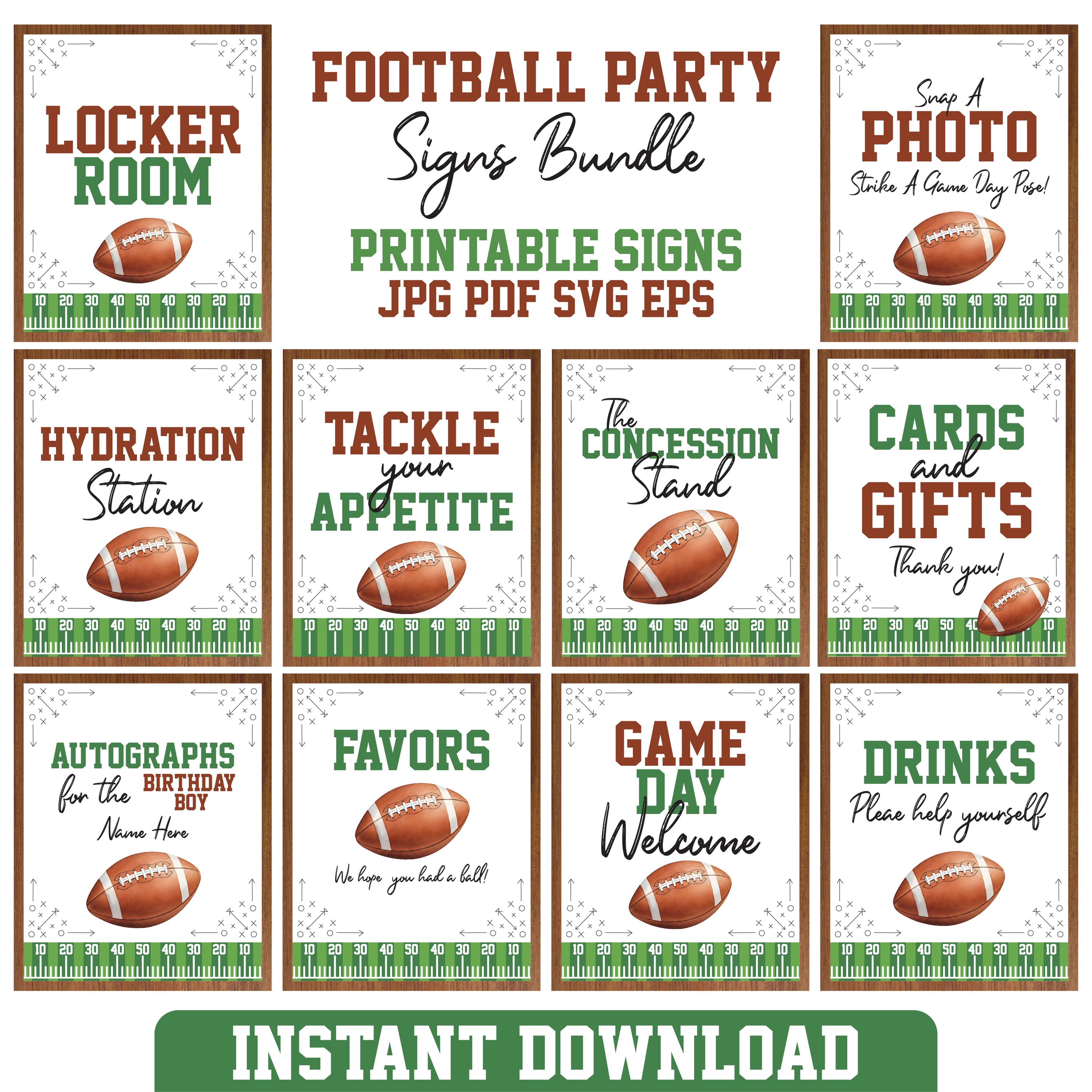 Football Party Signs Bundle Printable, Game Day Decor, Birthday & Baby ...