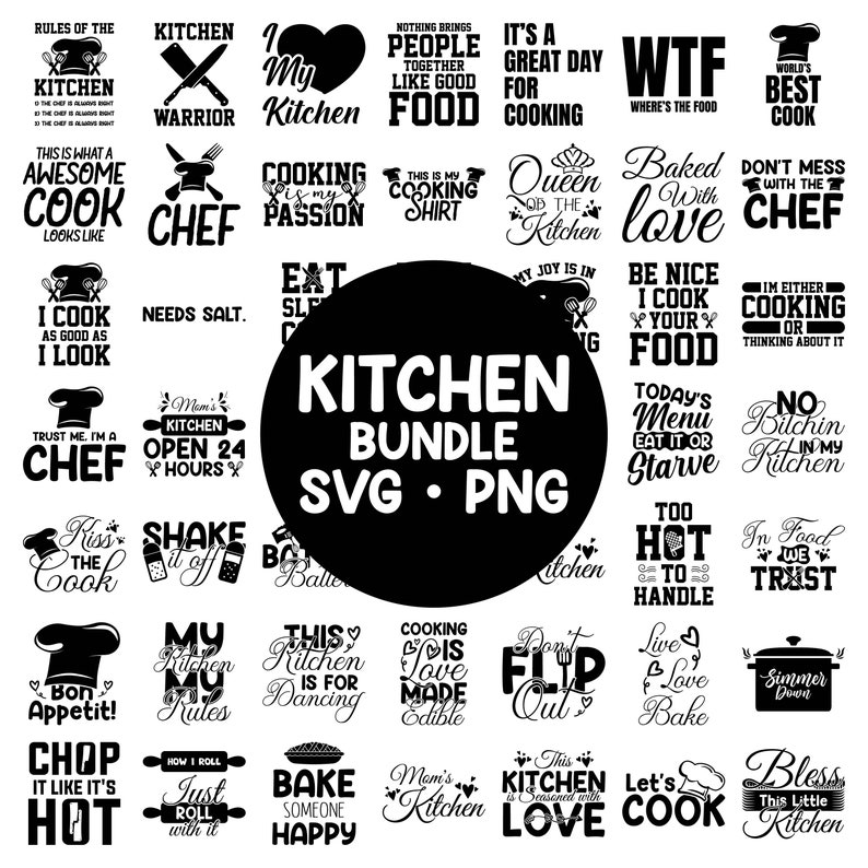 Kitchen SVG Bundle Kitchen Quote Svg Hand Lettered Cooking - Etsy