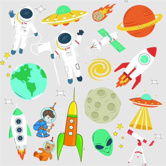 Outer Space Clipart Solar System Set Rockets Astronaut - Etsy