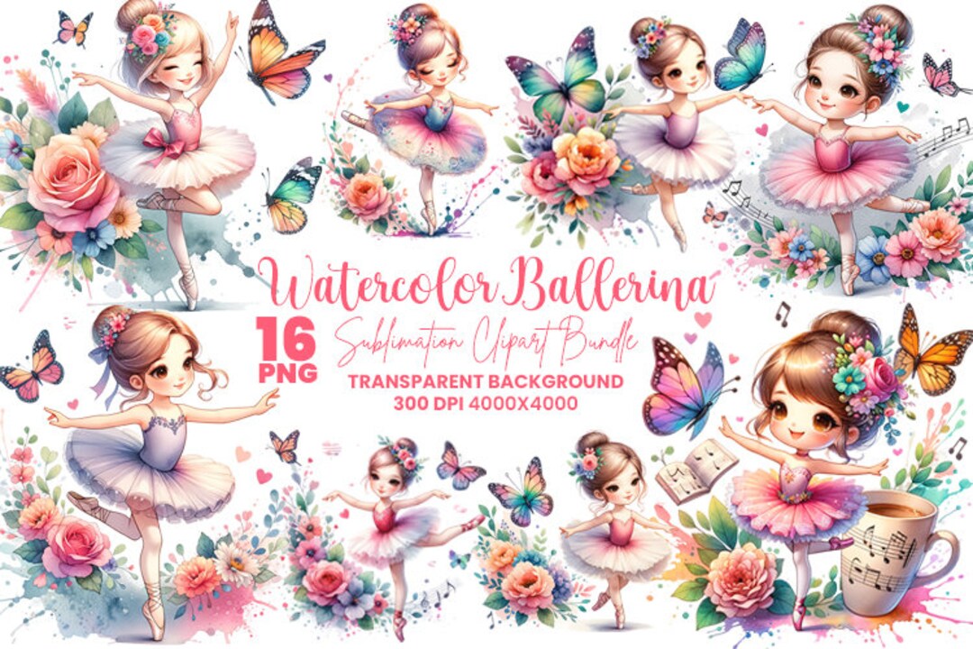 Watercolor Ballerina Clipart, Little Ballerina, Ballet Girls PNG, Pink ...