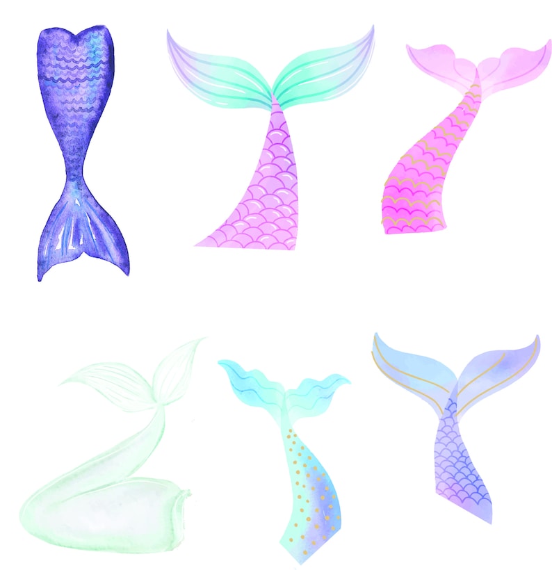 Watercolor Mermaid Tail Clipart: Sea Beach SVG Vector (digital Download ...