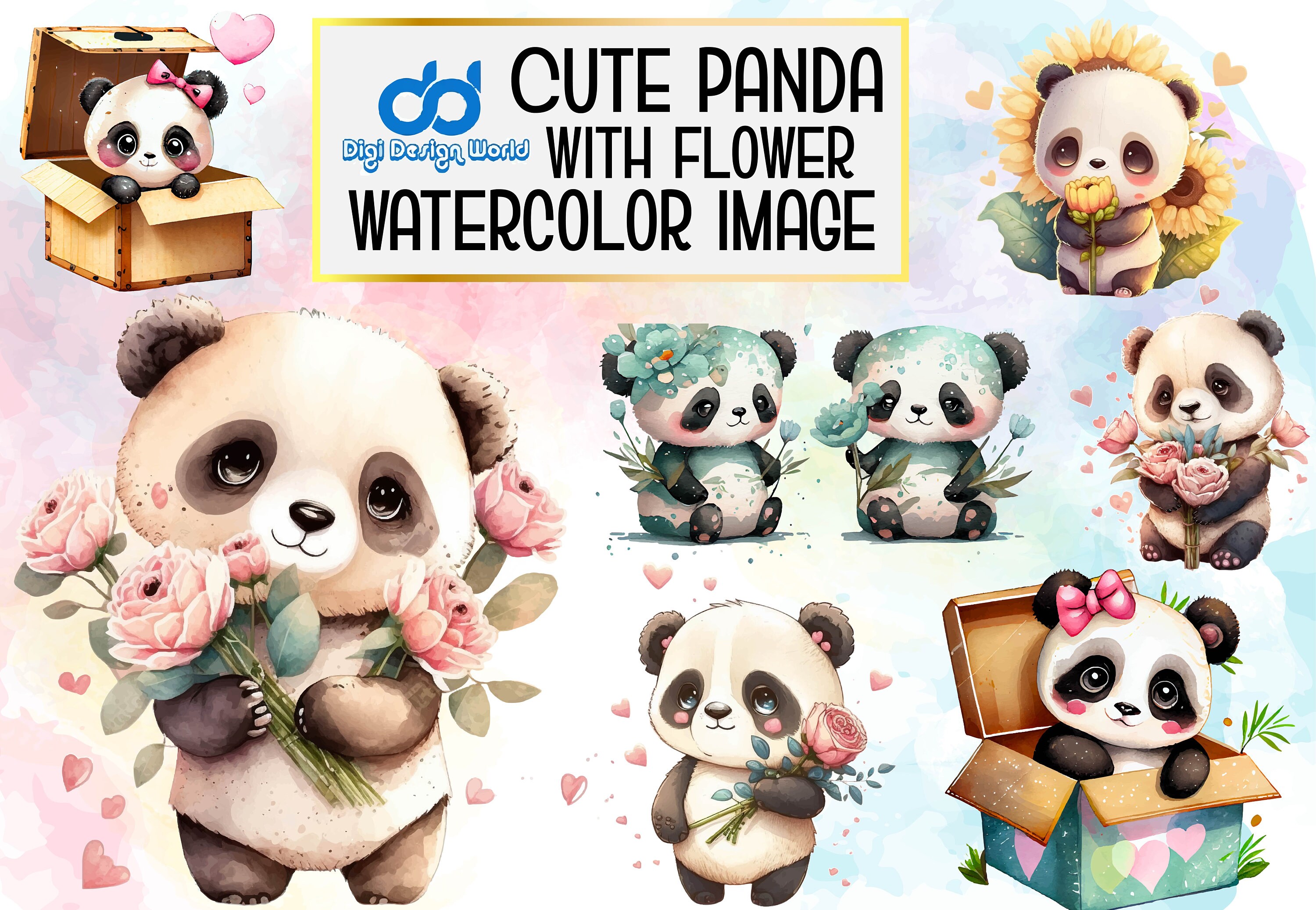 Cute Panda Clipart Watercolor Panda Clipart Instant Download - Etsy