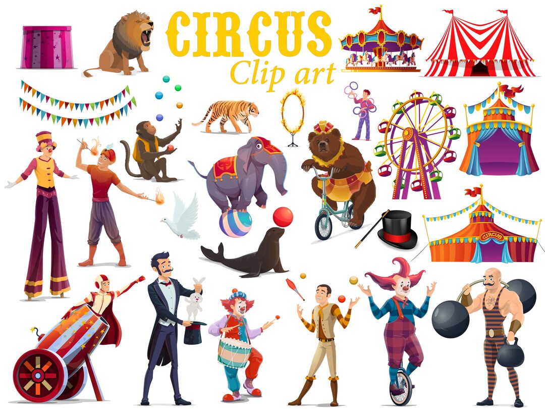 Circus Clipart Set, Cute Carnival Illustrations of Circus Animals ...