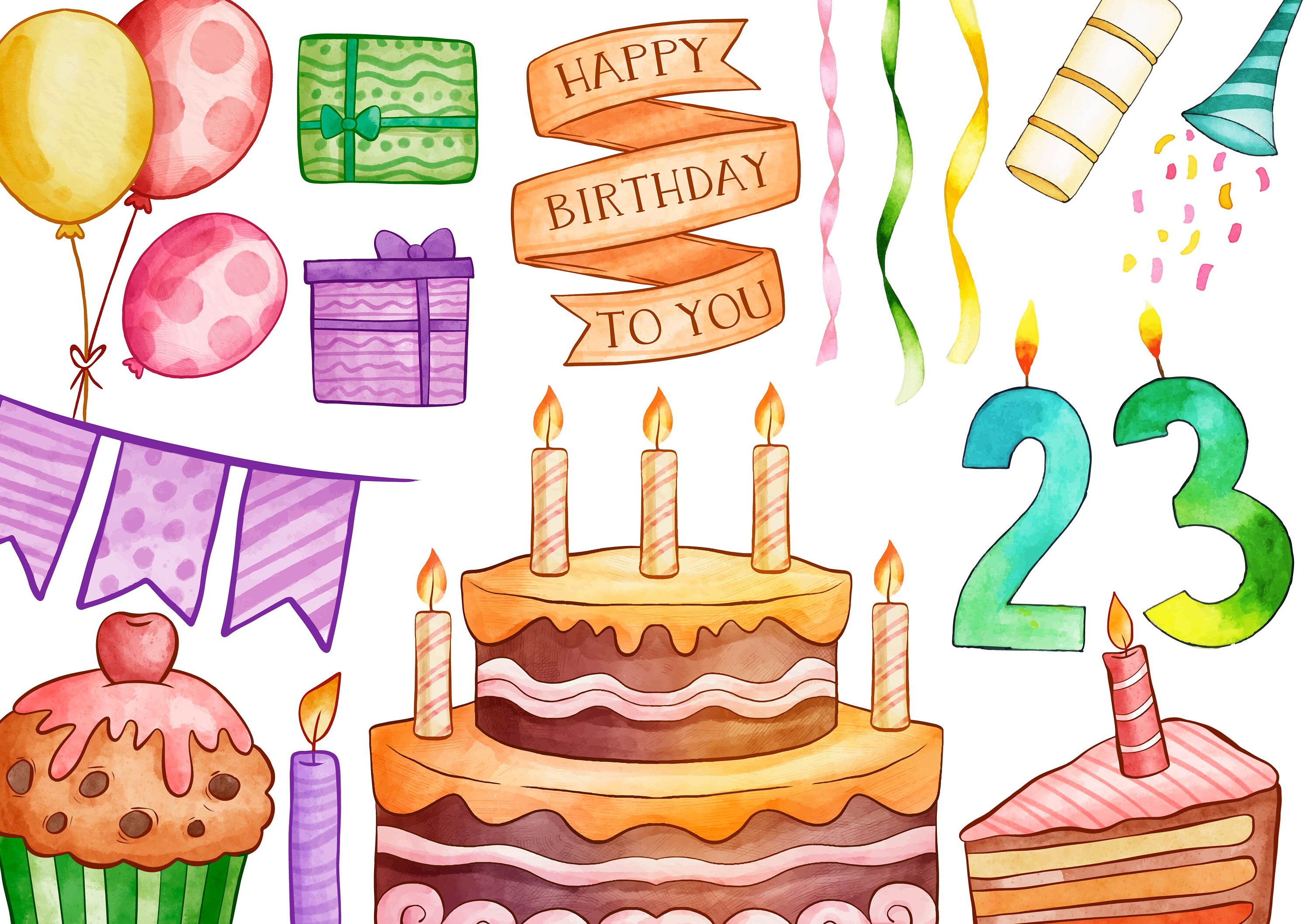 Watercolor Birthday Clipart Kids Party Happy Birthday - Etsy