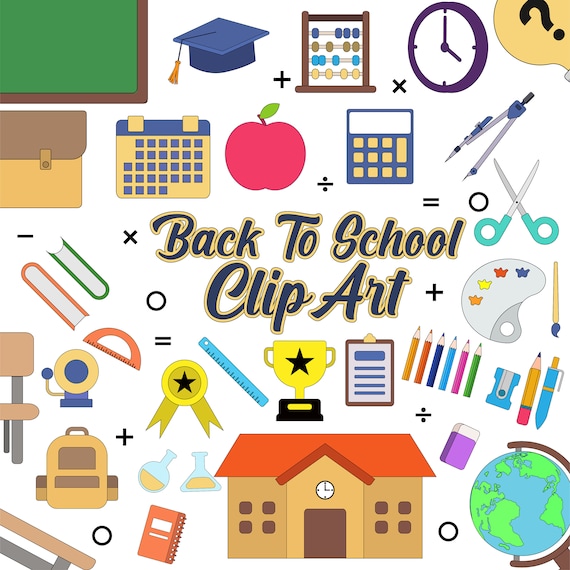 School Supplies Clipart Kids School Design Art Instant - Etsy