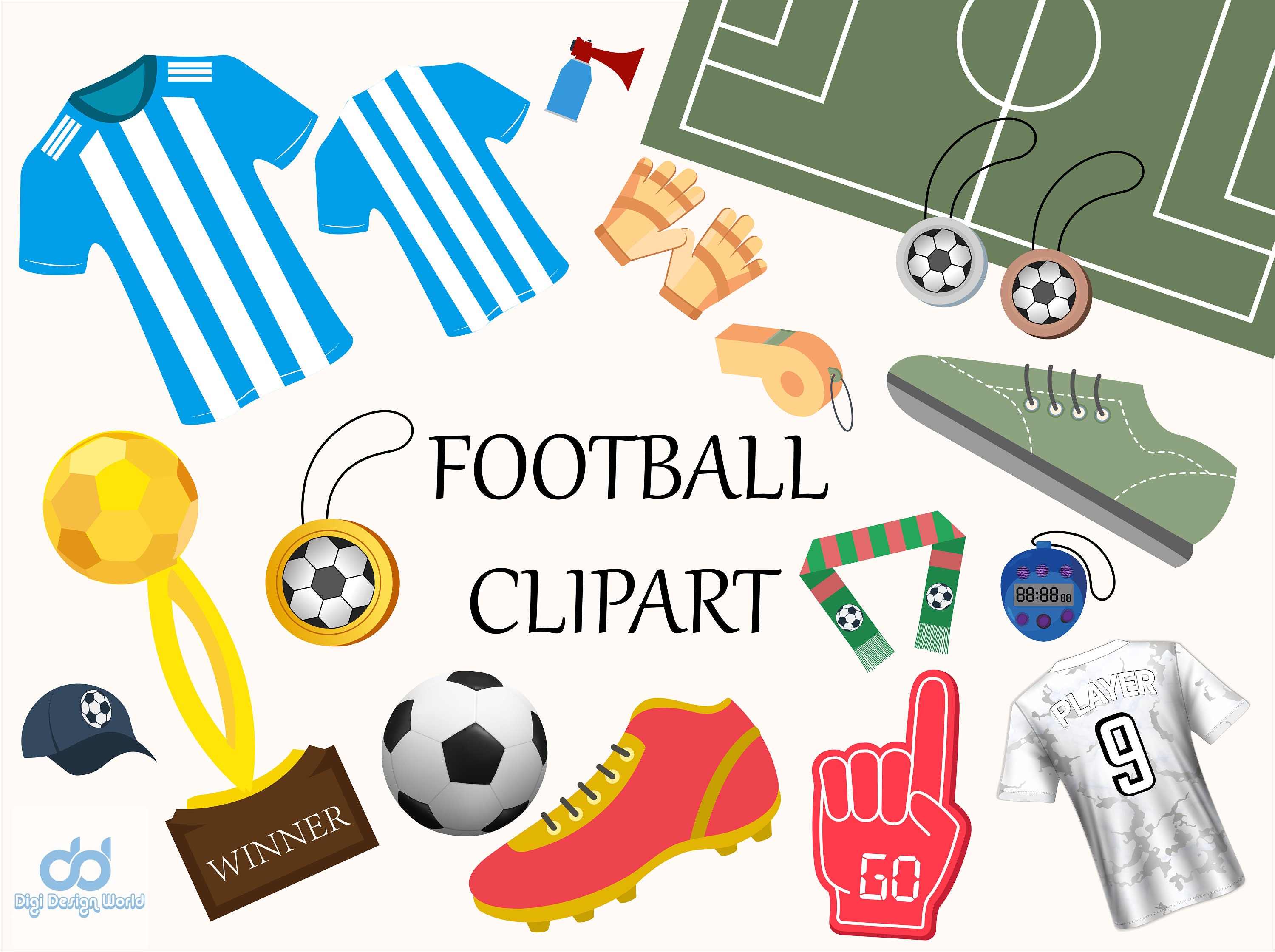 Watercolor Football Clipart, Soccer Sports Ball, T-shirt, Awards ...