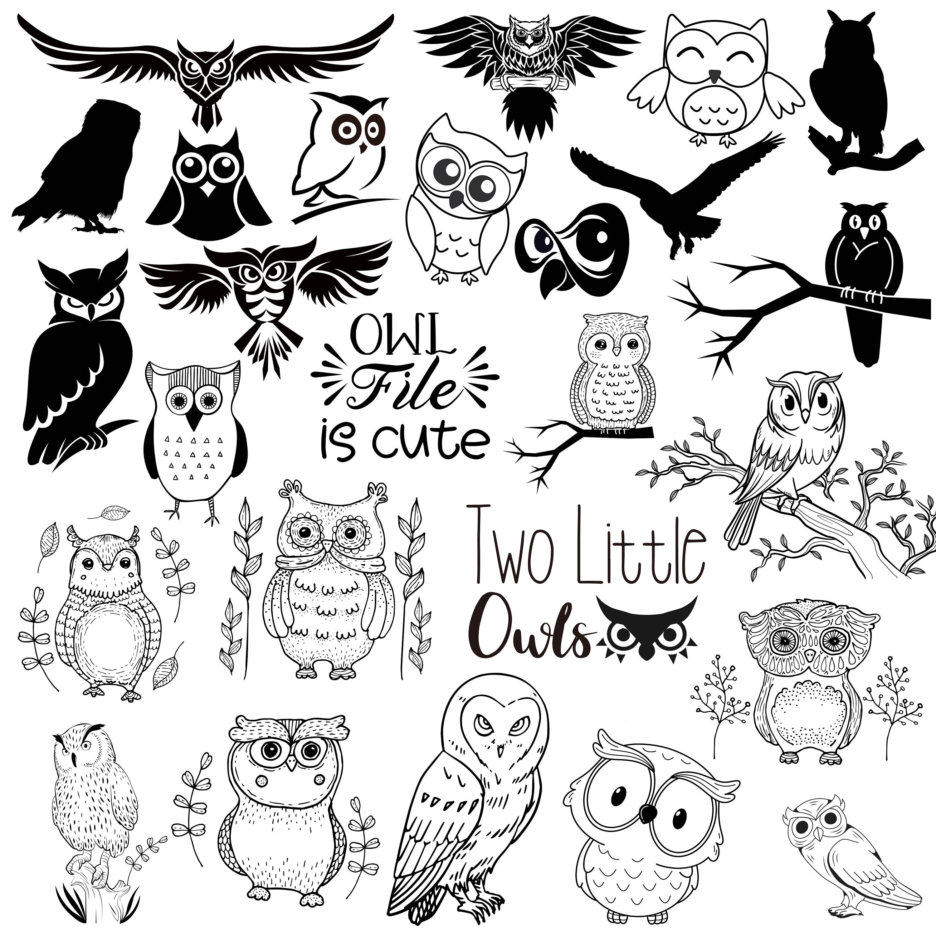Cute Owls Clip Art Black And White