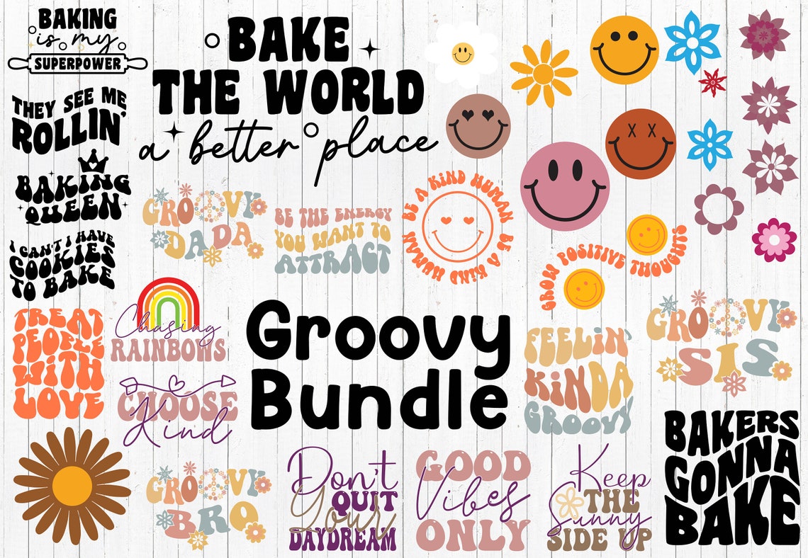 Hippie Groovy Clipart Groovy Retro Hippie Flower Power - Etsy