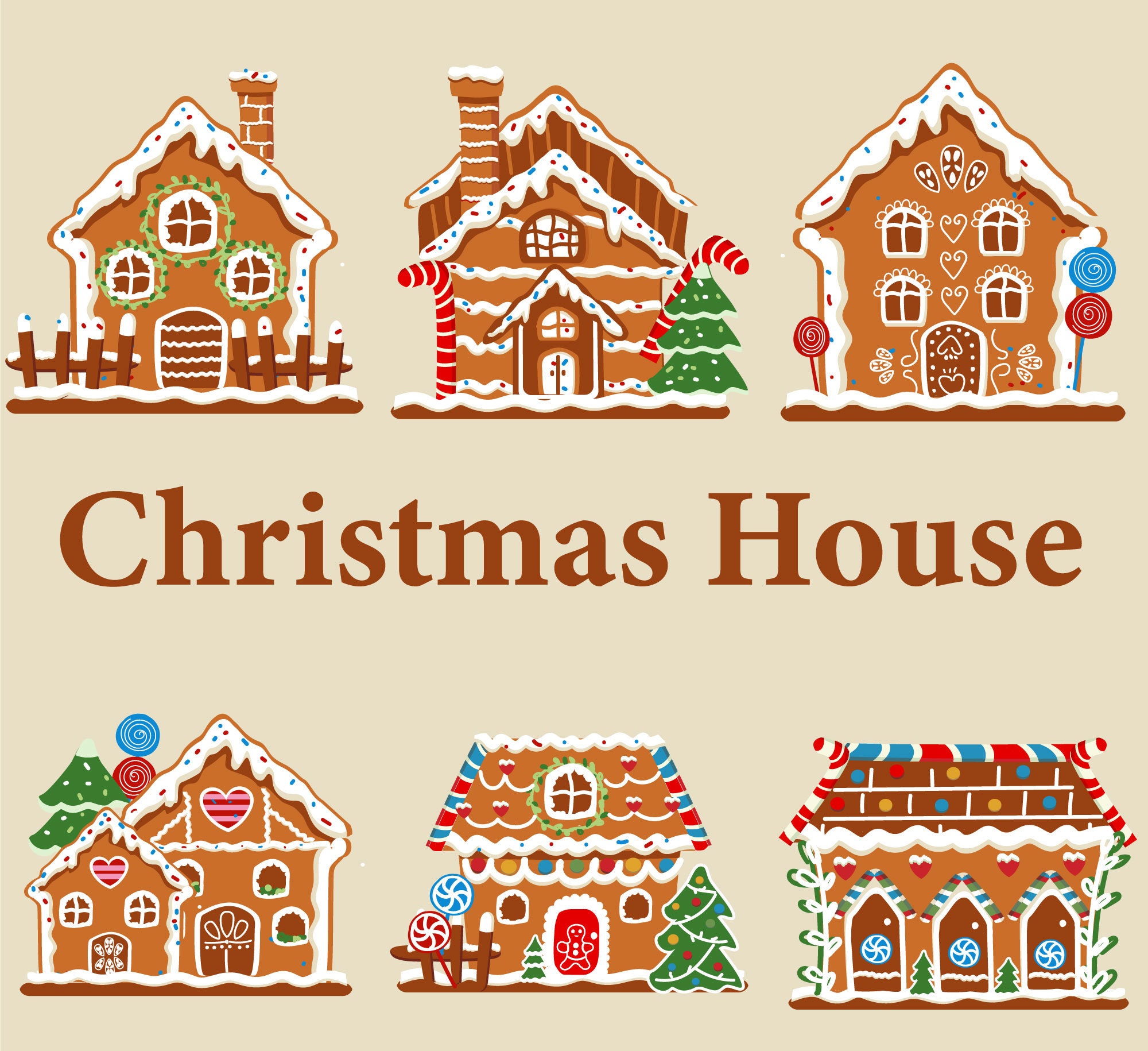 Christmas House Clipart Christmas Winter Gingerbread House - Etsy