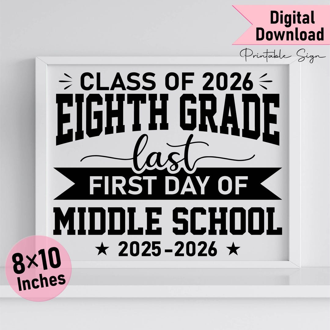 Last First Day of 8th Grade Middle School Sign, First Day of Eighth ...