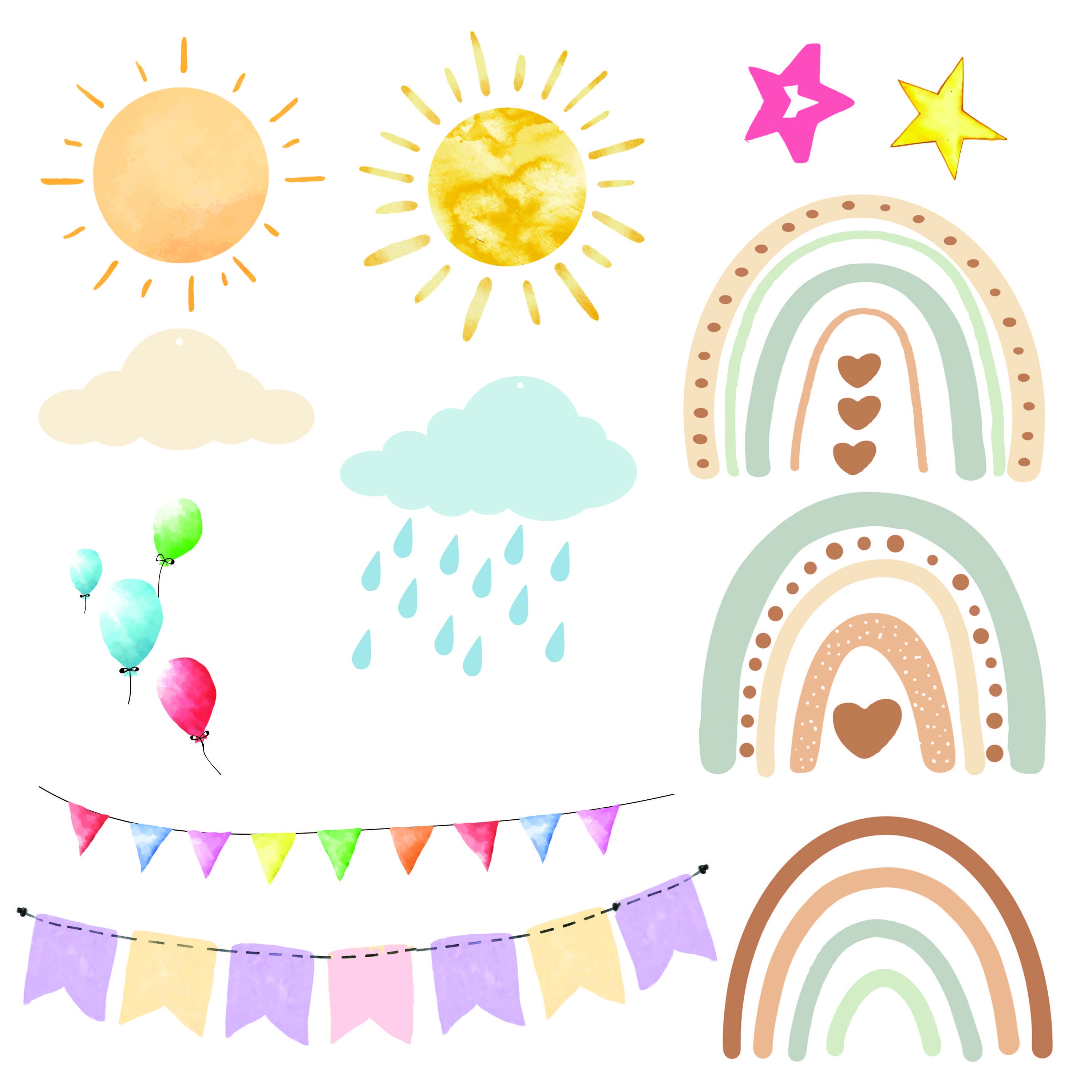 Rainbow SVG Bundle, Cloud, Weather Svg, Watercolor Rainbow Clipart Set ...