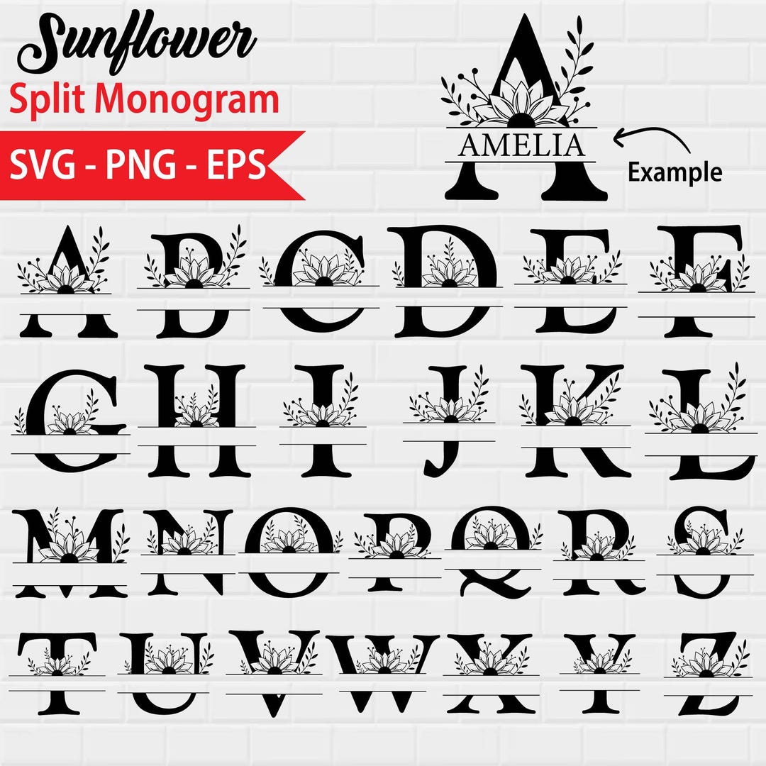 Split Monogram SVG Bundle: Sunflower, Christmas, Flourish Letters - Etsy