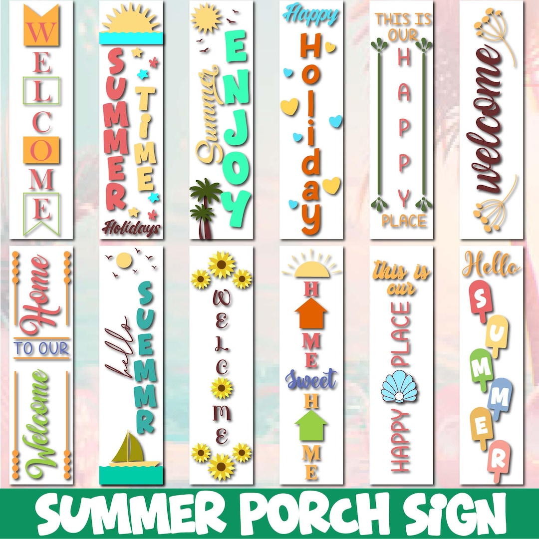 Summer Porch Sign SVG Bundle: Vertical Welcome Signs (instant Download ...