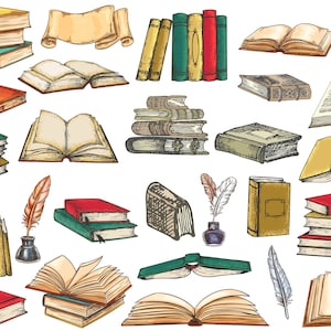 Book Clipart, Watercolor Vintage Books, Reading, Educational Item PNG ...