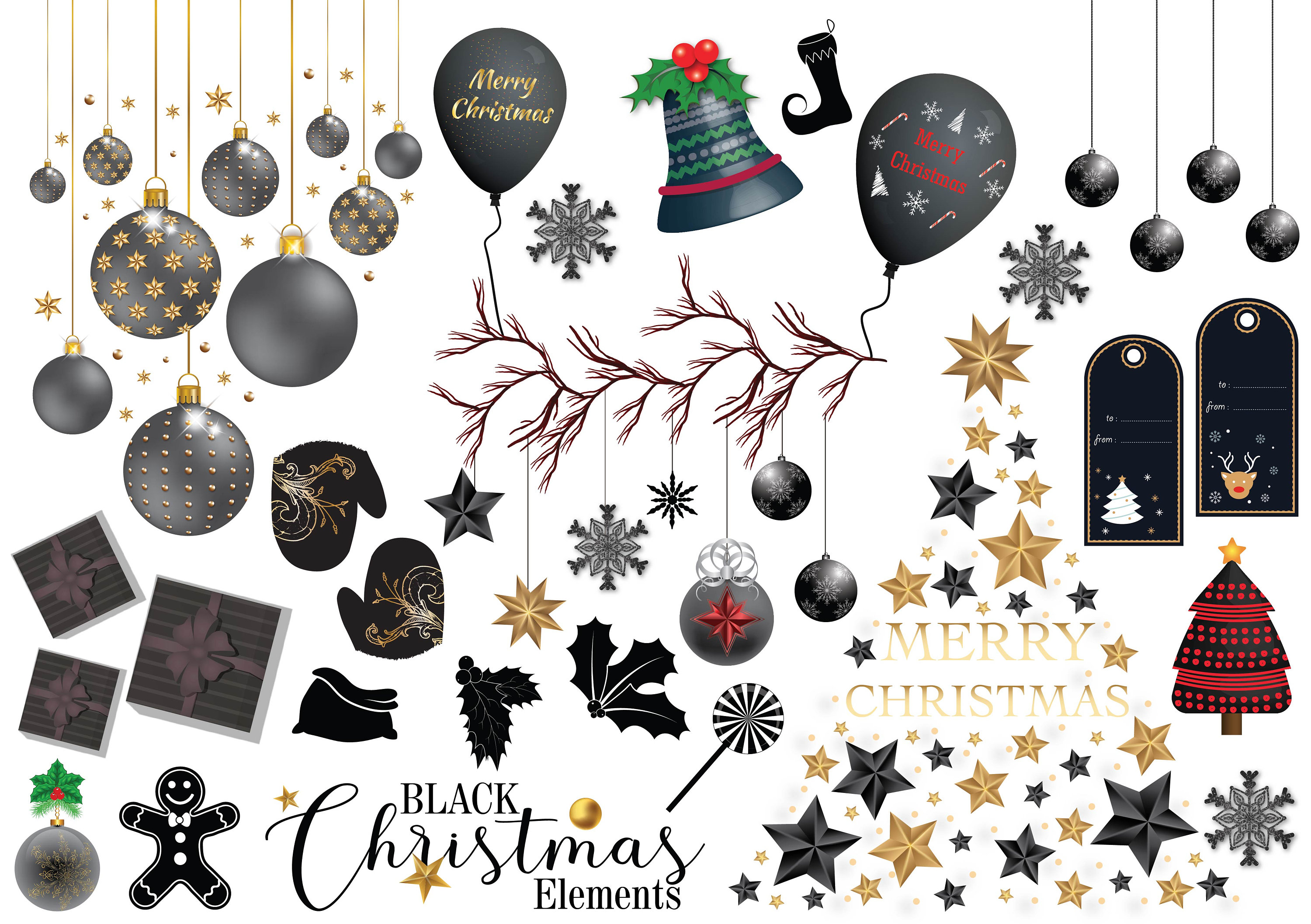 Black Christmas Clipart SVG Bundle Christmas Decor Black - Etsy