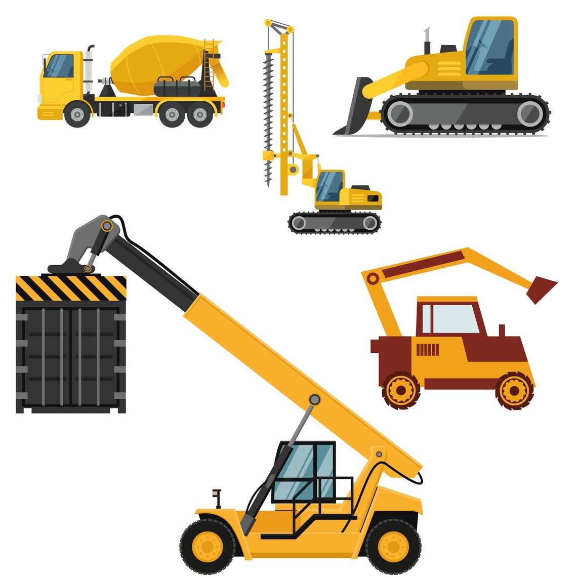 Construction Trucks Clipart Crane Excavator SVG - Etsy