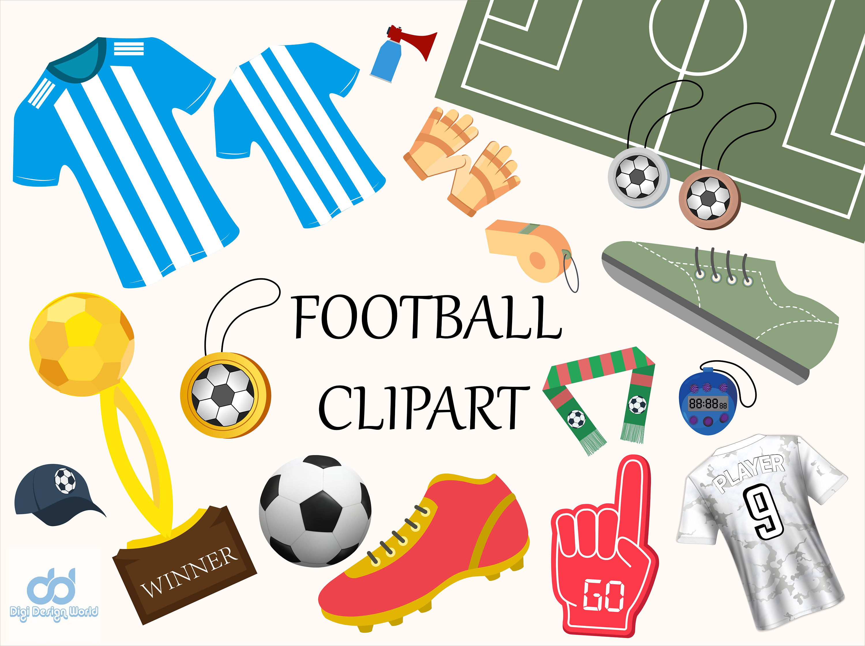 Watercolor Football Clipart, Soccer Sports Ball, T-shirt, Awards ...