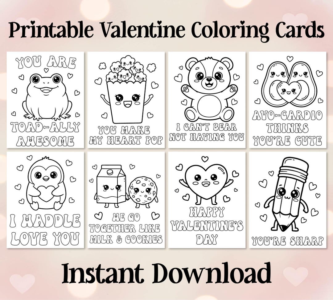 Kawaii Valentine Coloring Cards for Kids | Printable Classroom ...
