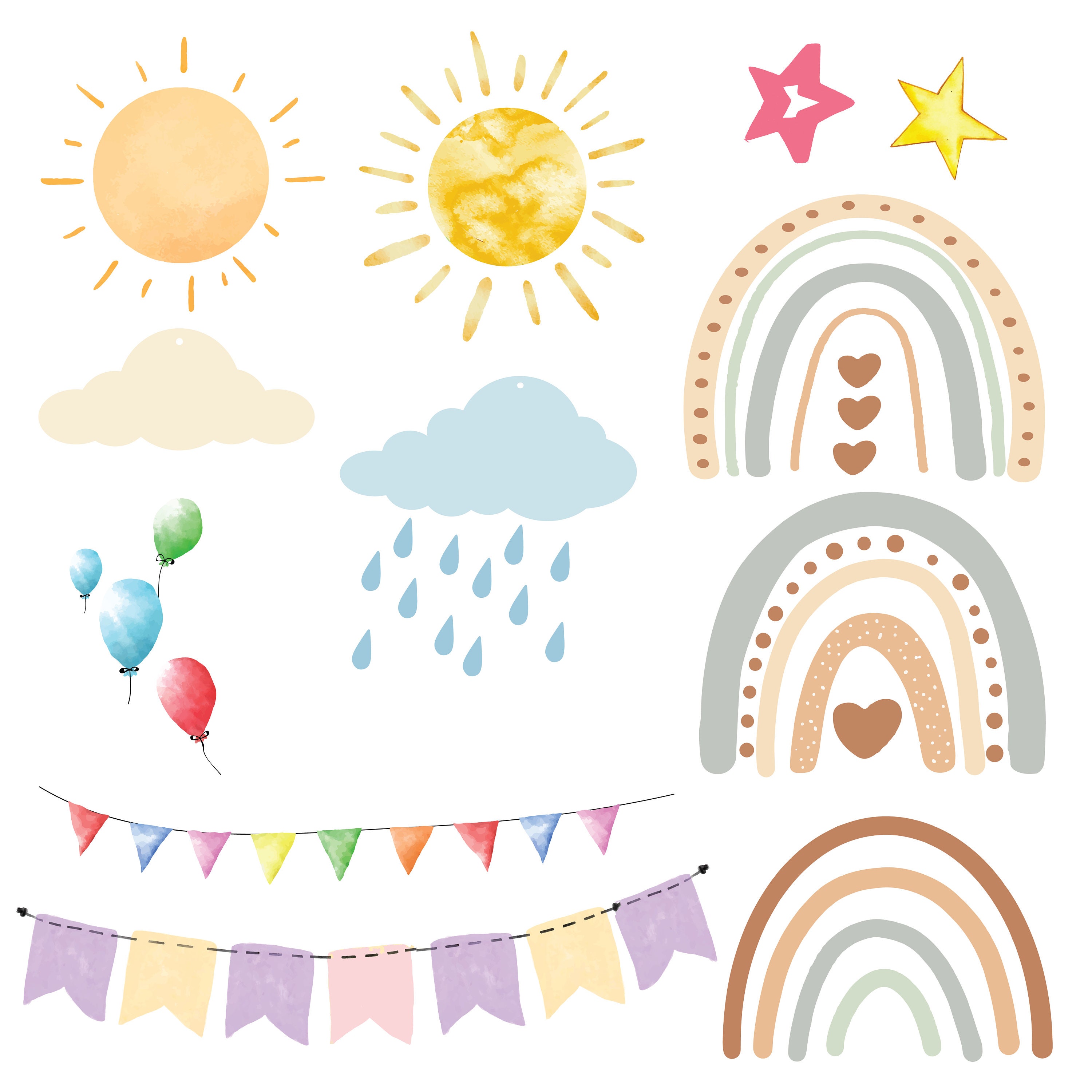 Watercolor Rainbow Clipart Set: Weather SVG Bundle (digital Download ...