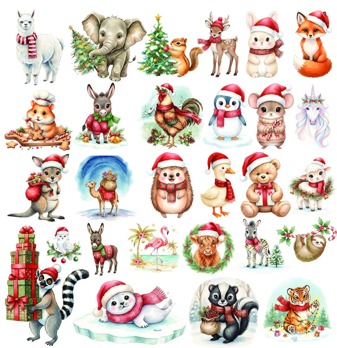 Christmas Animal Clipart PNG Bundle | Watercolor Festive Woodland and ...