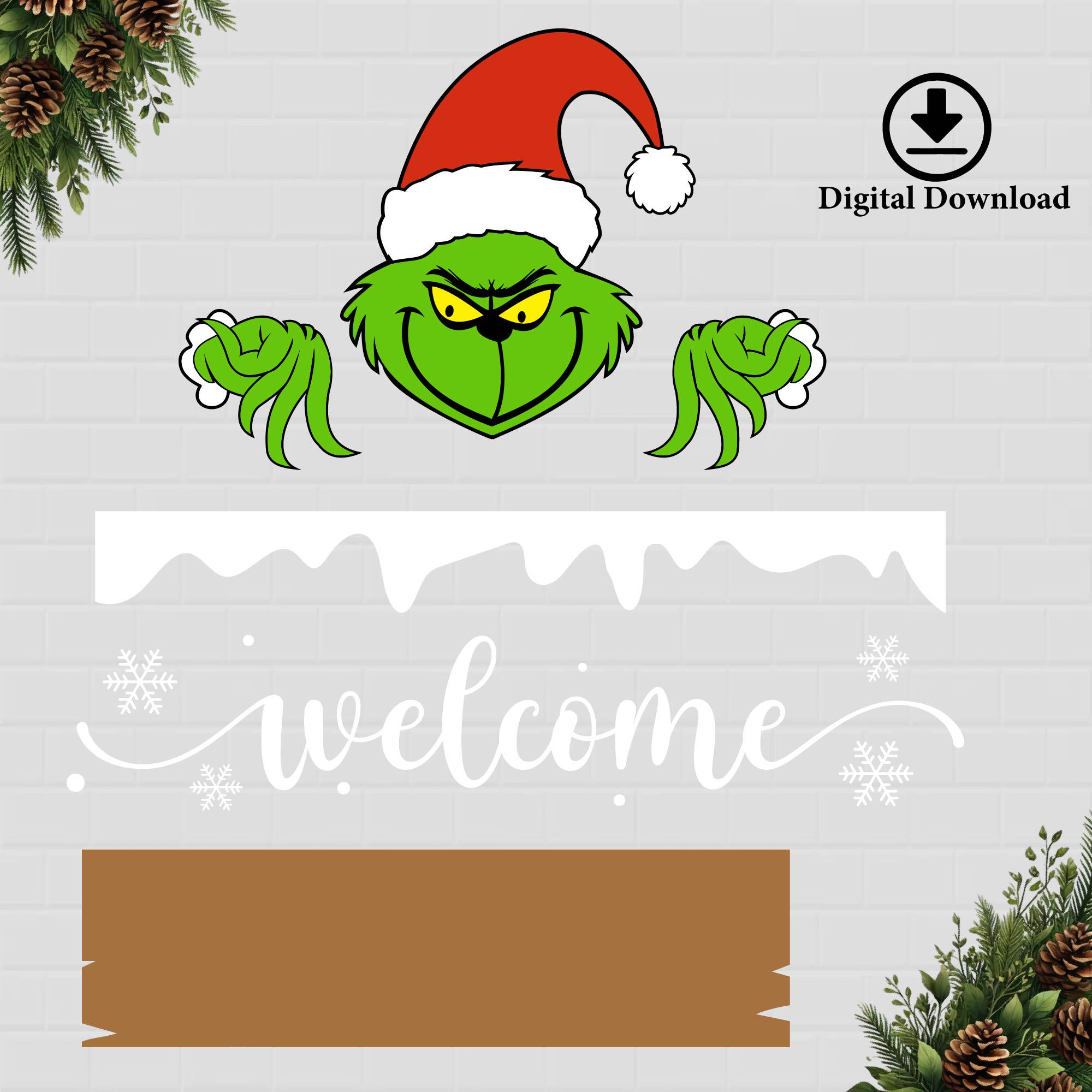 Green Christmas Character Sign SVG | Holiday Door Hanger Cut File ...