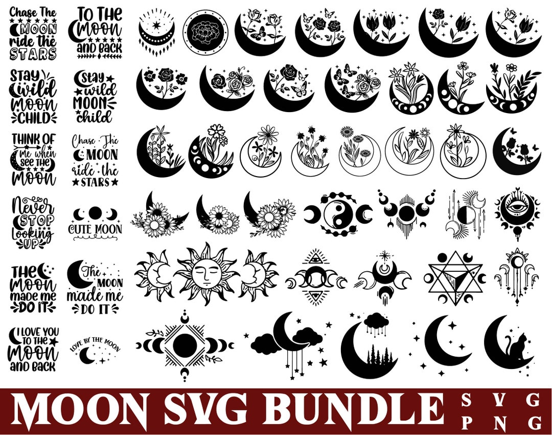 Moon SVG Bundle - Moon Quotes PNG - Floral Moon Clipart - Moon SVG Cut ...