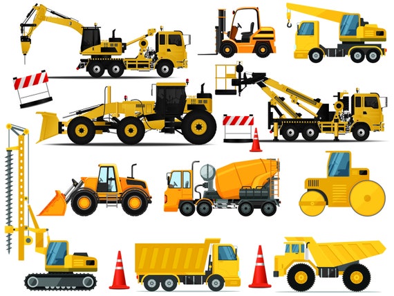 Construction Trucks Clipart Crane Excavator SVG - Etsy