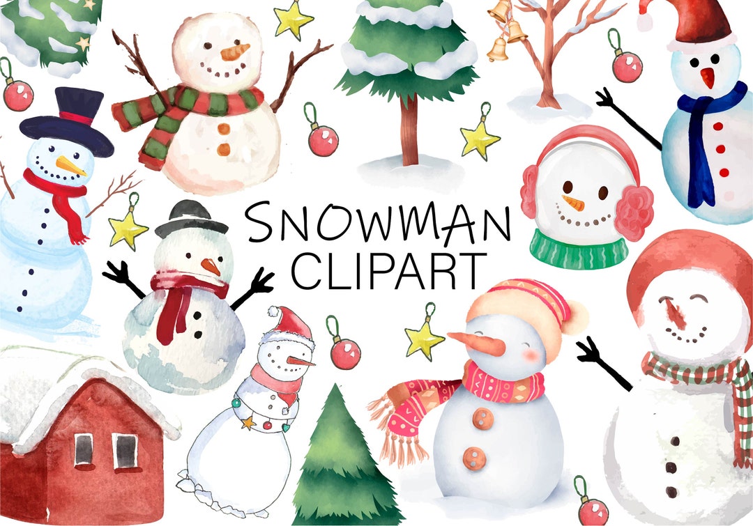 Christmas Snowman Clipart, Watercolor Holidays Winter Snowmen SVG ...