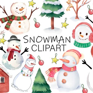 Christmas Snowman Clipart, Watercolor Holidays Winter Snowmen SVG ...