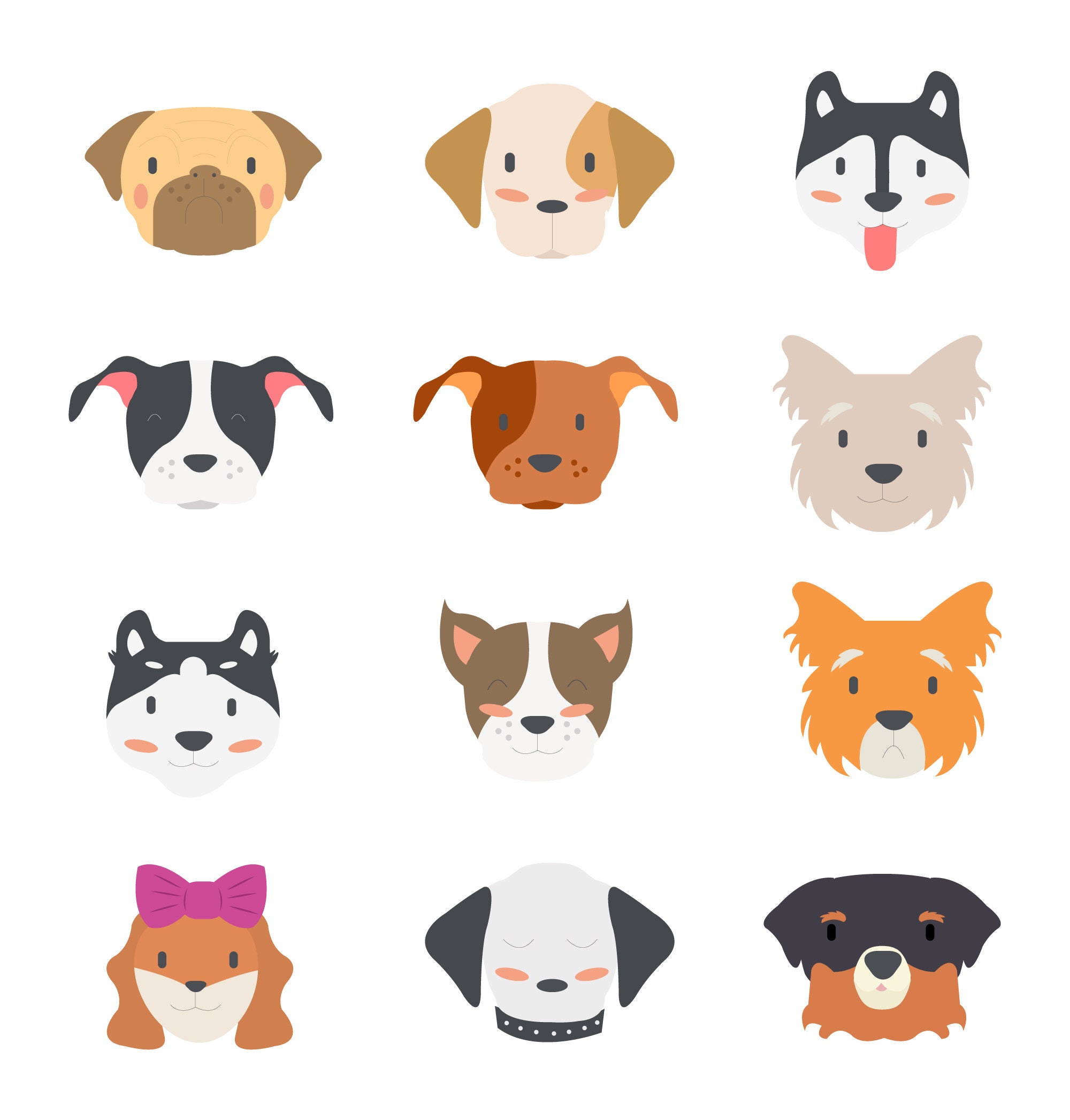 Dog Faces Clipart Cute Puppies Face Digital Design Dogs | Etsy Sweden