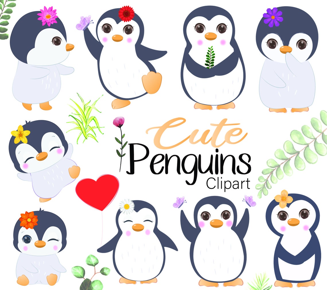 Baby Penguin SVG Bundle, Penguin Digital Clip Art Set, Cute Penguin ...