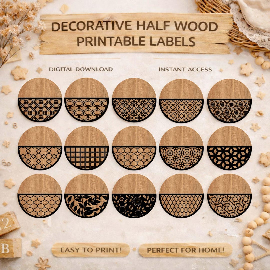 Home Decor Decorative Wood Printable Labels, Wooden Style Labels ...