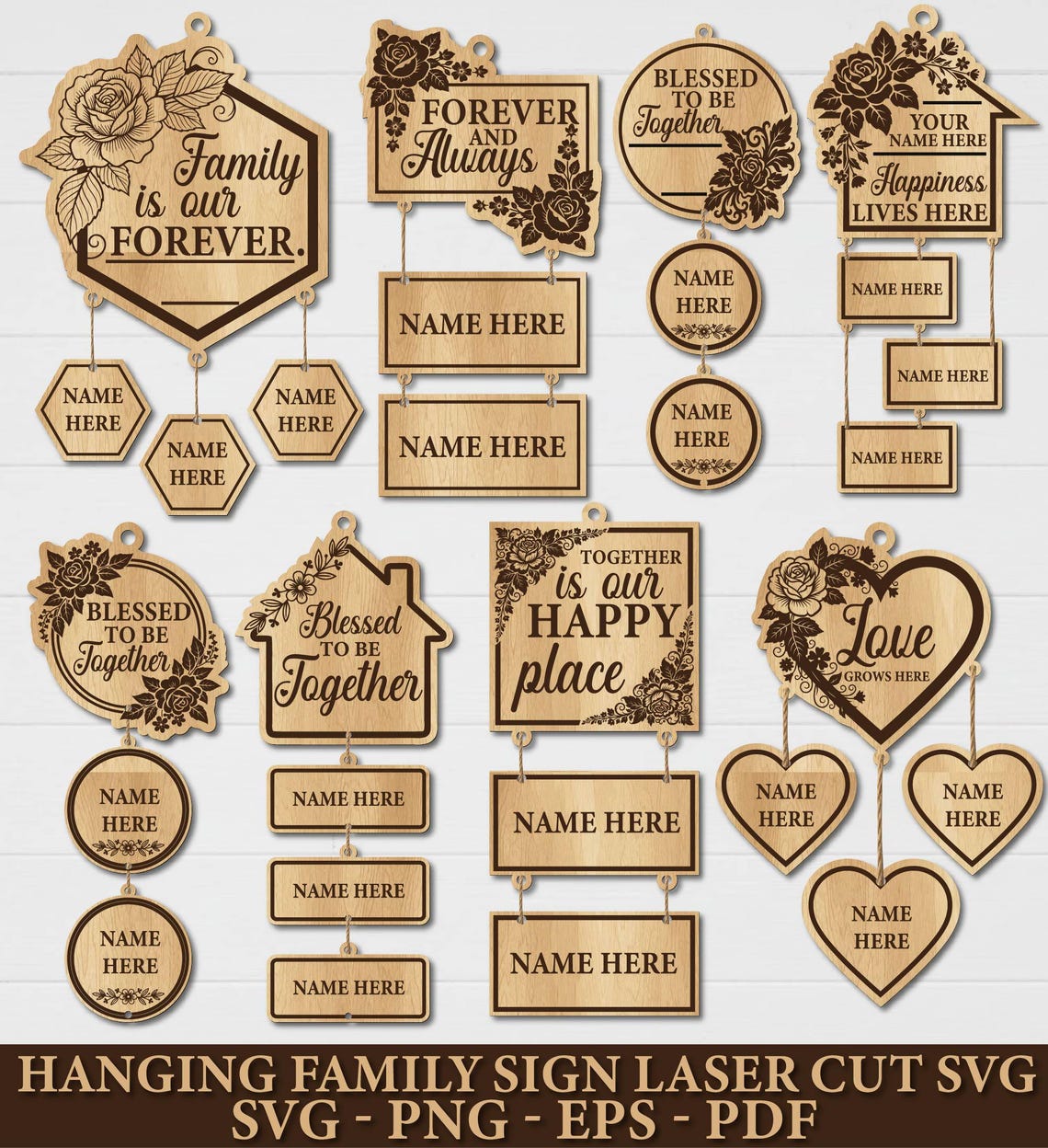 Hanging Family Signs SVG Bundle, Personalized Name Plaques Glowforge ...