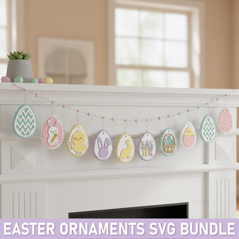 Easter Ornaments SVG Bundle, Layered Easter Egg Tags, Bunny & Chick ...