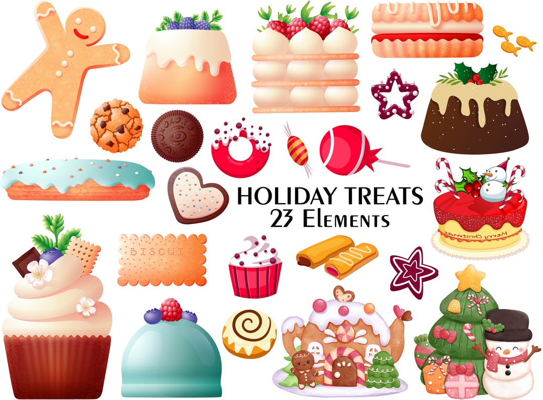 Watercolor Christmas Clipart, Holiday Desserts, Xmas Sweets Gingerbread ...