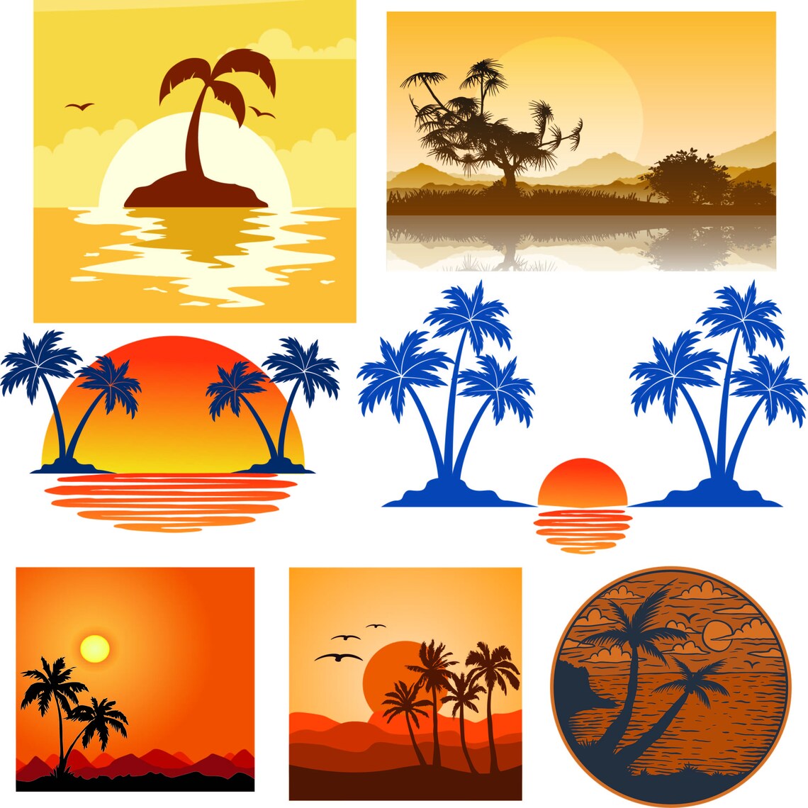Sunset SVG Bundle Retro Vintage Sunset Beach Palm Trees - Etsy