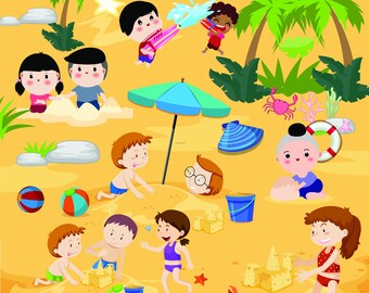 Beach Fun Kids Clip Art - Etsy