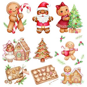 Christmas Gingerbread Clipart Bundle | Watercolor Holiday Cookies PNG ...