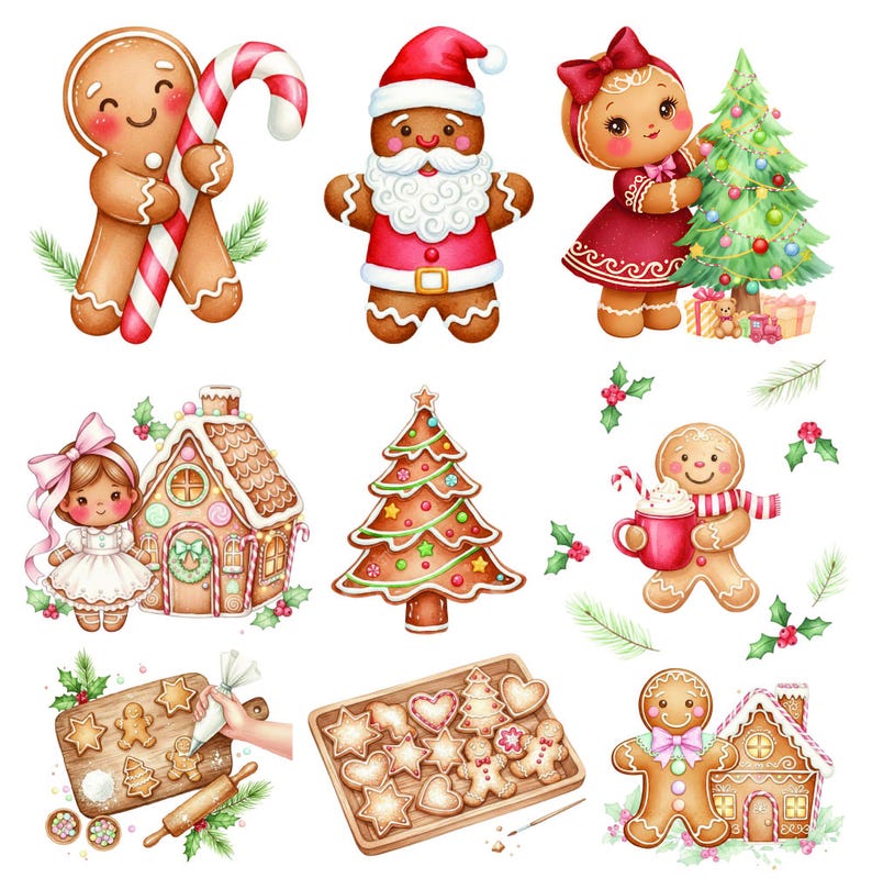 Christmas Gingerbread Clipart Bundle | Watercolor Holiday Cookies PNG ...