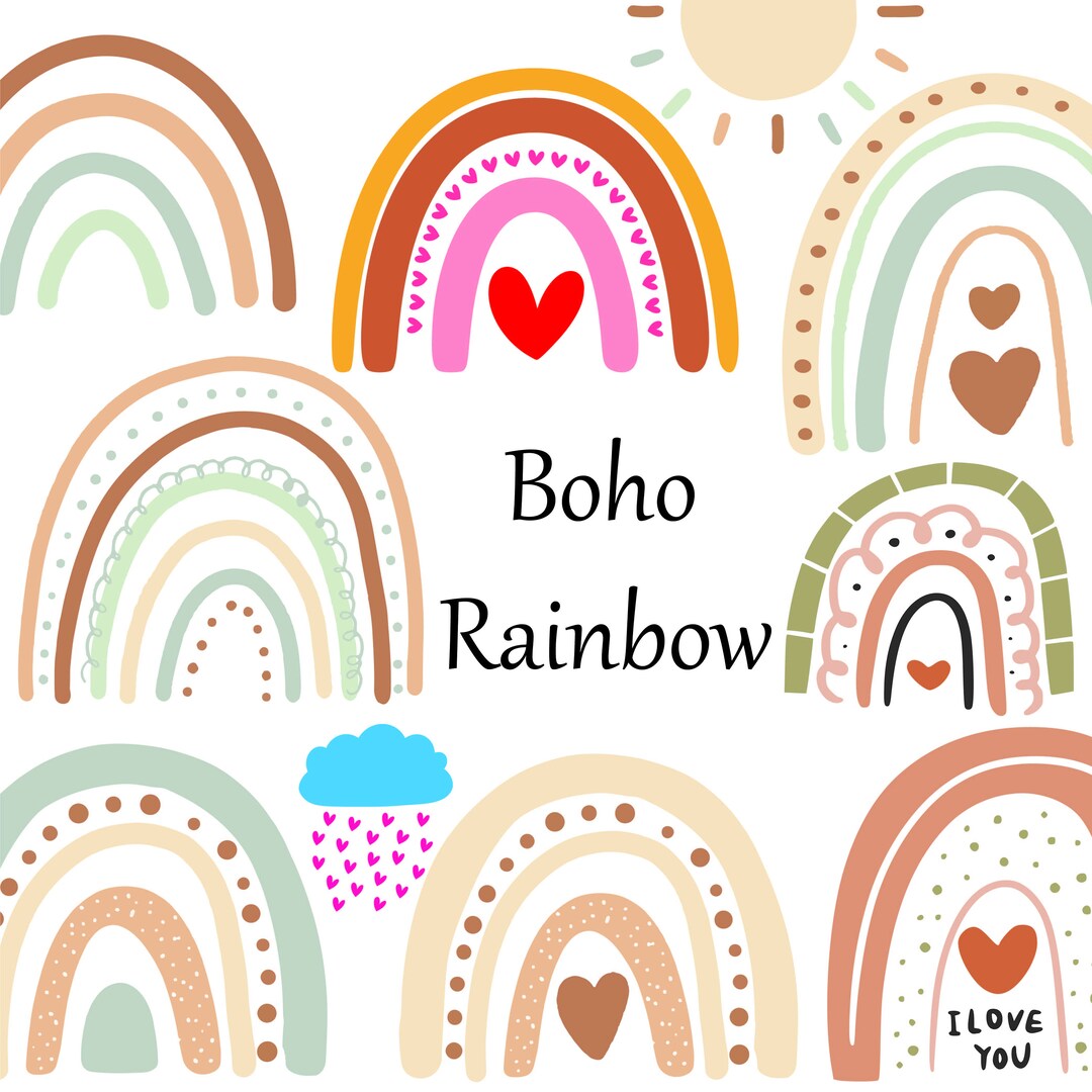 Boho Rainbow Clipart, Watercolor Digital Rainbows, Baby Nursery Design ...