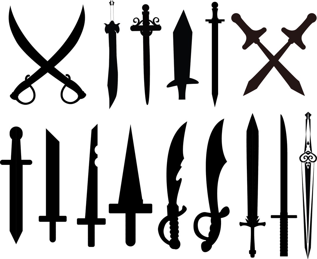 Swords Svg Bundle Digital Sword Silhouette, Weapon, Tools, Dagger, Axe ...