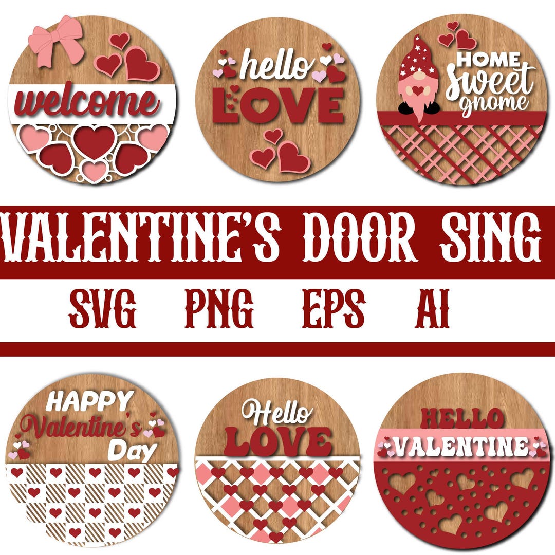 Valentine's Door Sign SVG Bundle: Laser Cut Welcome Hangers (digital ...
