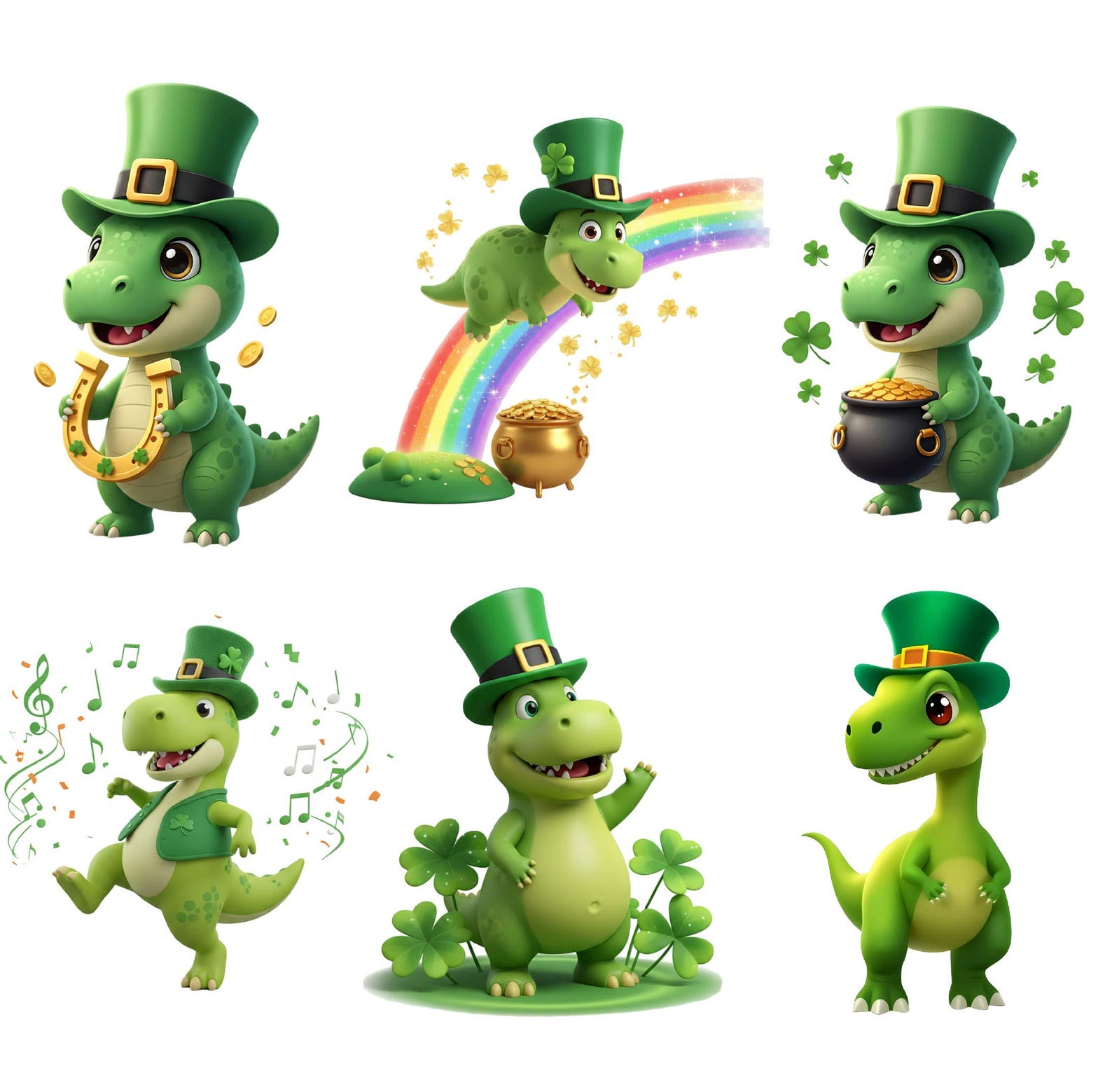 St Patrick’s Day Dinosaur PNG Bundle | Leprechaun Dino PNG ...